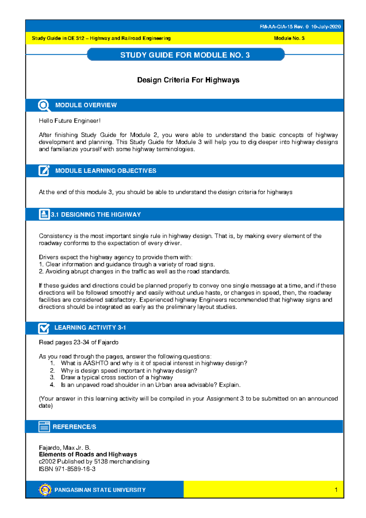 CE 312 Study Guide 3: Design Criteria for Highways - Studocu
