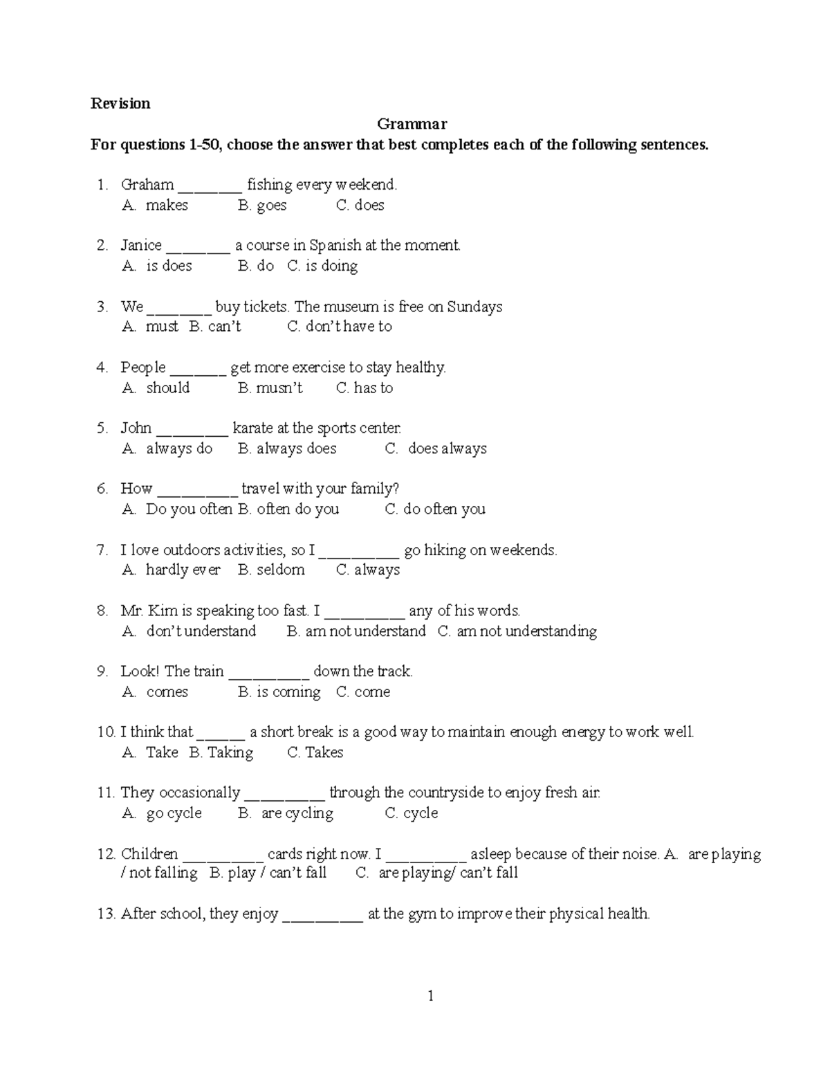 Revision Grammar Quiz - AV1 - Studocu