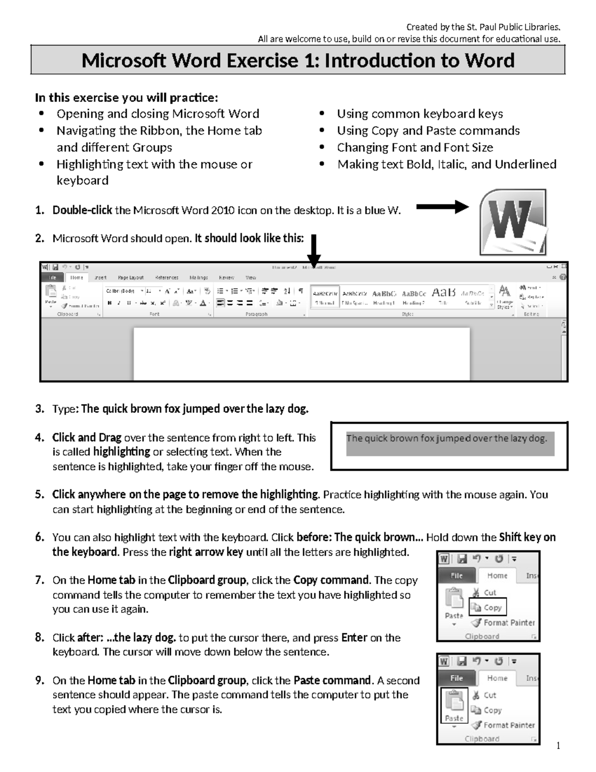 Microsoft Word 2010 Exercise 1: Intro to Word Functions - Studocu