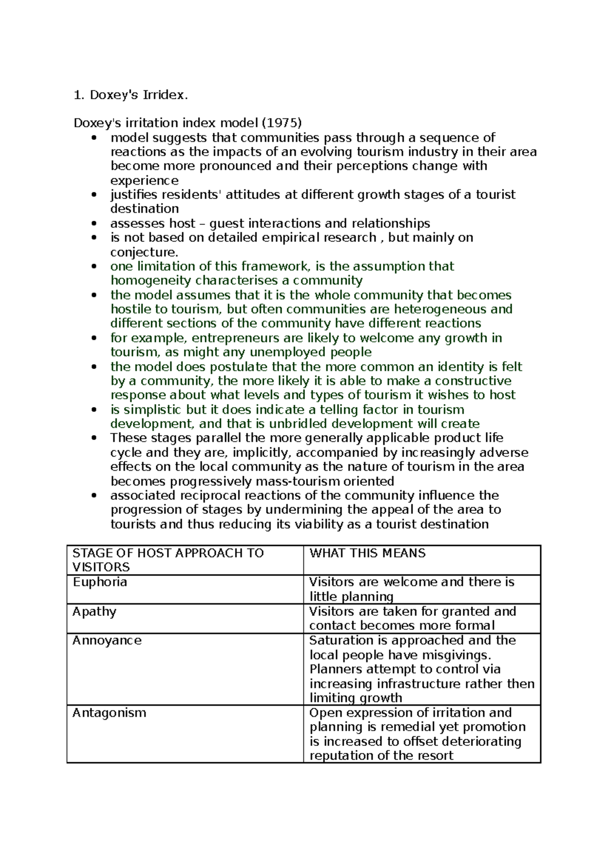 Doxey's Irritation Index Model (1975): Analysis of Community Reactions ...