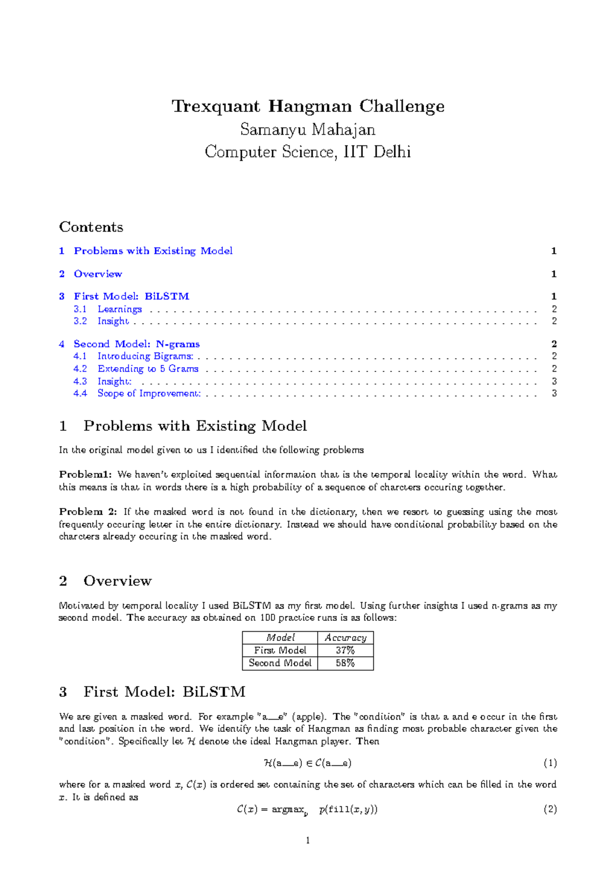 Trexquant Hangman Challenge-2: BiLSTM and Bigram Model Insights - Studocu