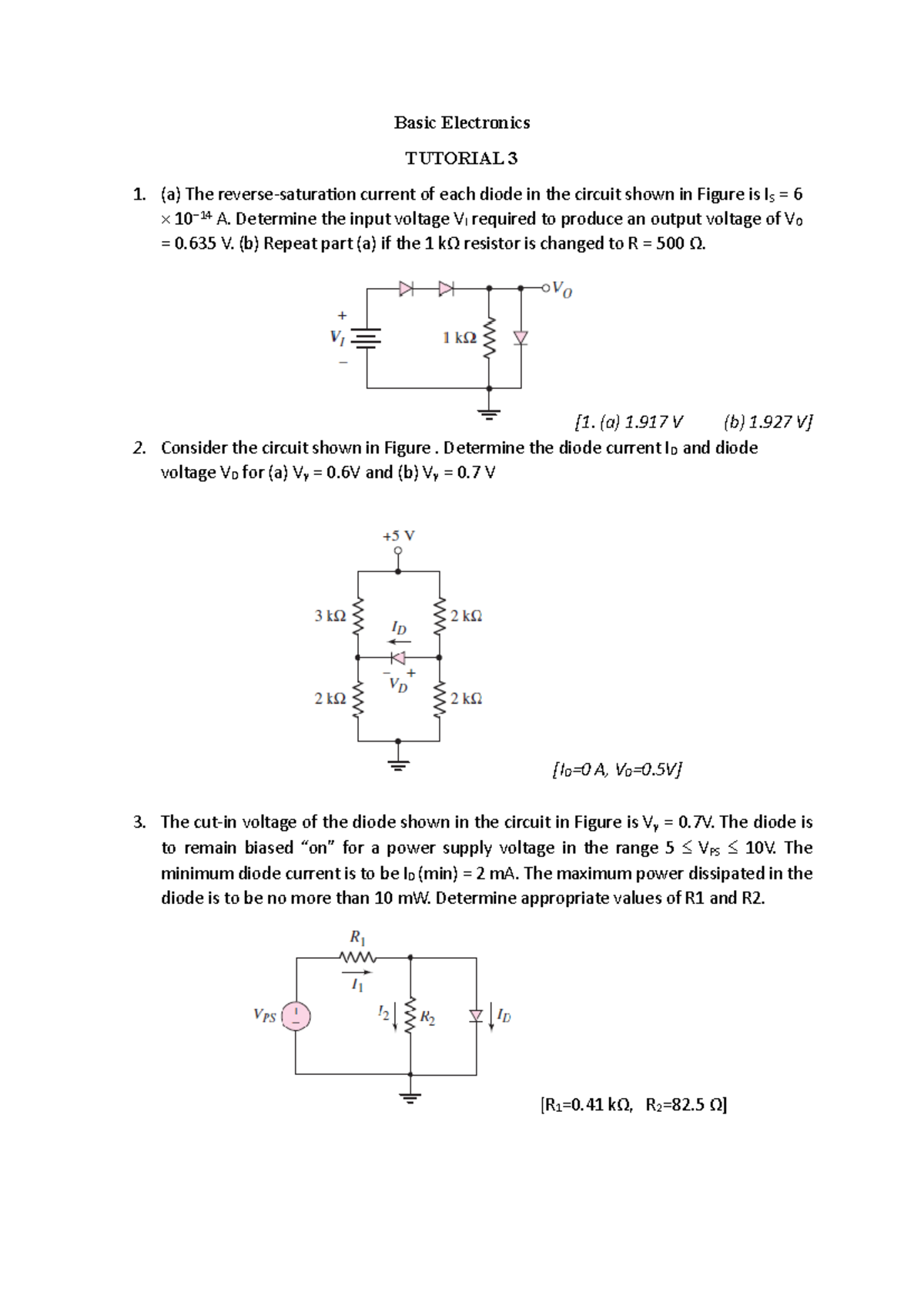 TUT 3 - Basic Electronics Tutorial on Diode Behavior and Circuits - Studocu