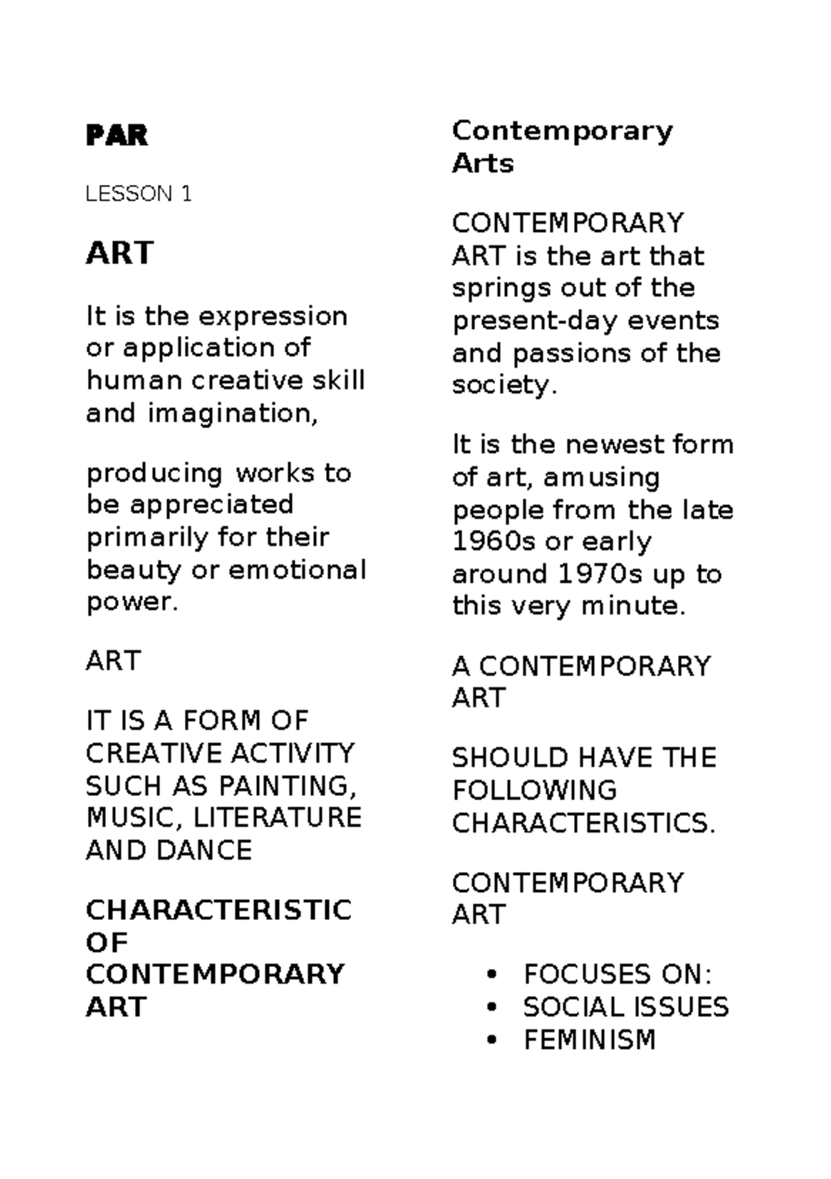 CPAR Lesson 1: Understanding Contemporary Art and Its Elements - Studocu