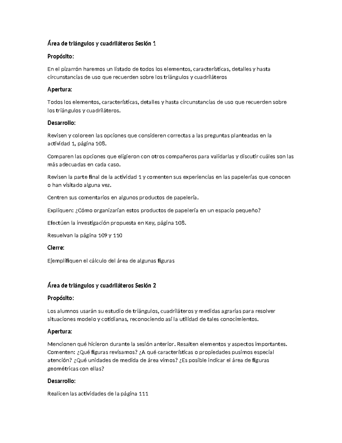 Área de Triángulos y Cuadriláteros - Sesiones 1 y 2 - Studocu
