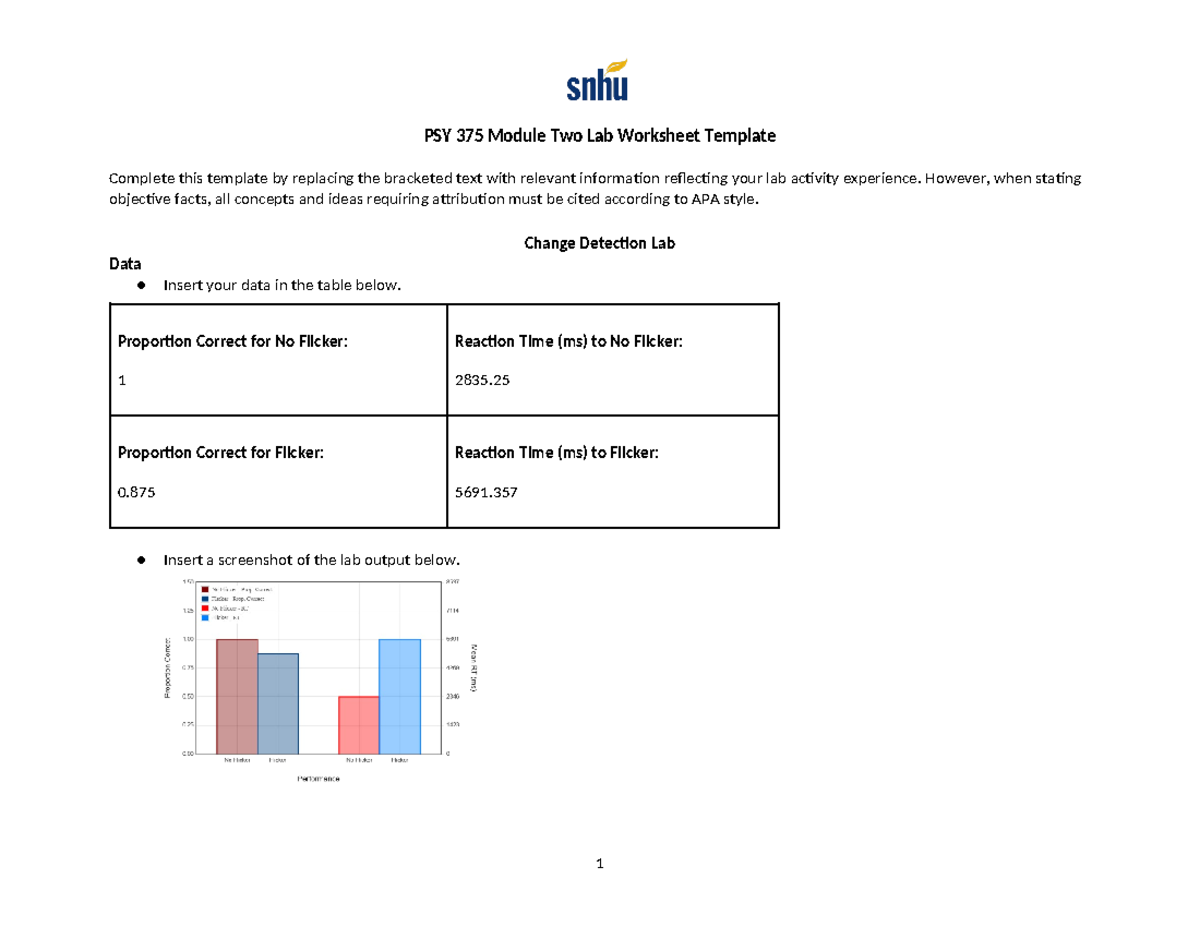 PSY 375 Module Two Change Detection & Simon Effect Lab Worksheet - Studocu