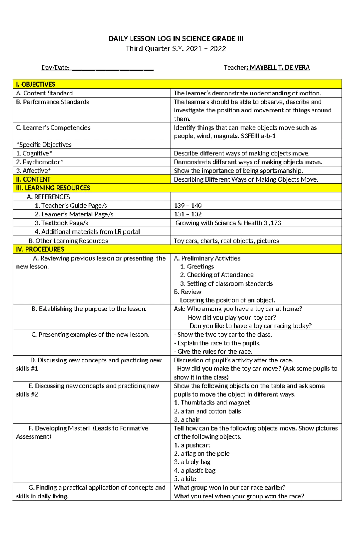 COT Nouns - FOR CLASSROOM OBSERVATION - l : Identify nouns in simple ...