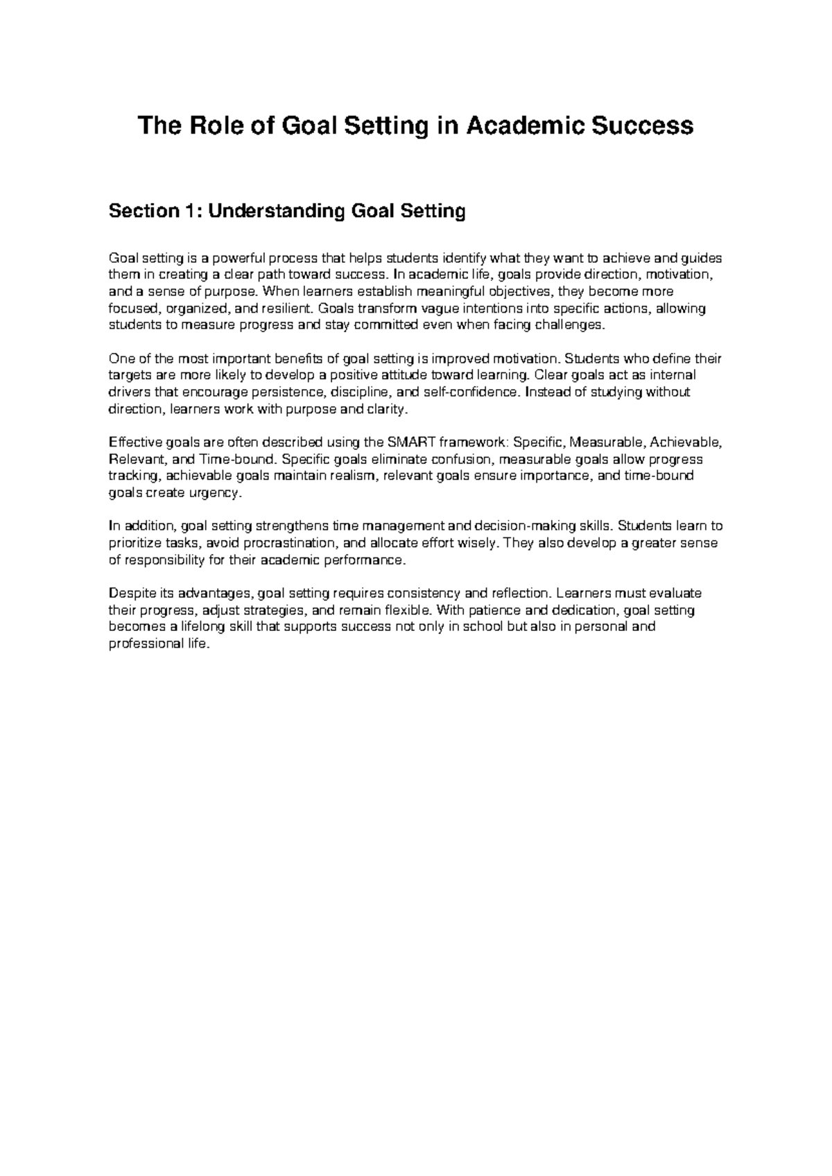 Essay Notes: The Role of Goal Setting in Academic Success - Studocu