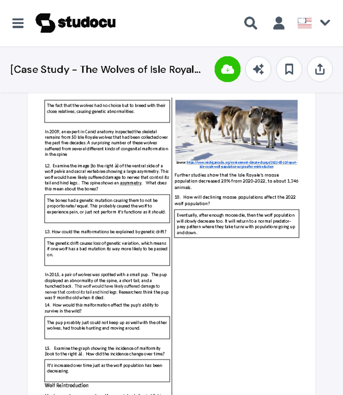 Case Study - Genetic Abnormalities in Isle Royale Wolves - Studocu