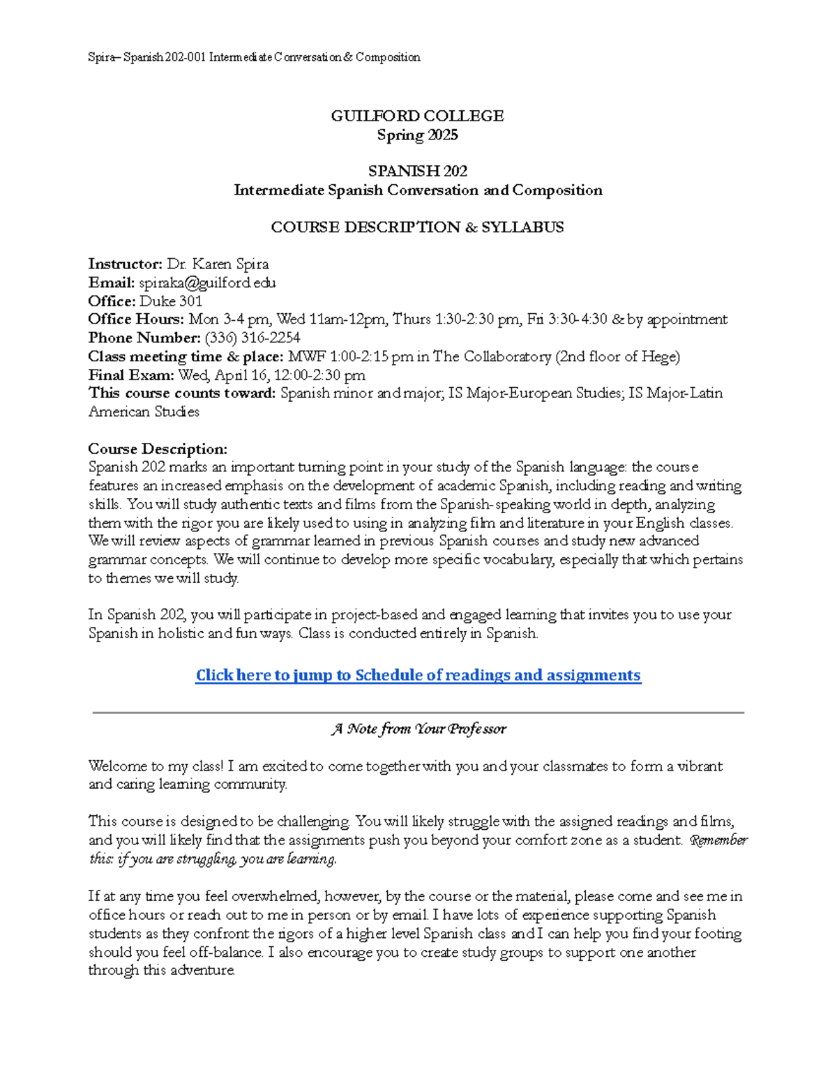 Spanish 202 Intermediate Conversation Syllabus - Guilford College ...