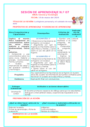 Unidad 1 - Sesión SEM 3 - CCSS 3° - SESIÓN DE APRENDIZAJE N° 03 TÍTULO: EXPLICAMOS LAS ...