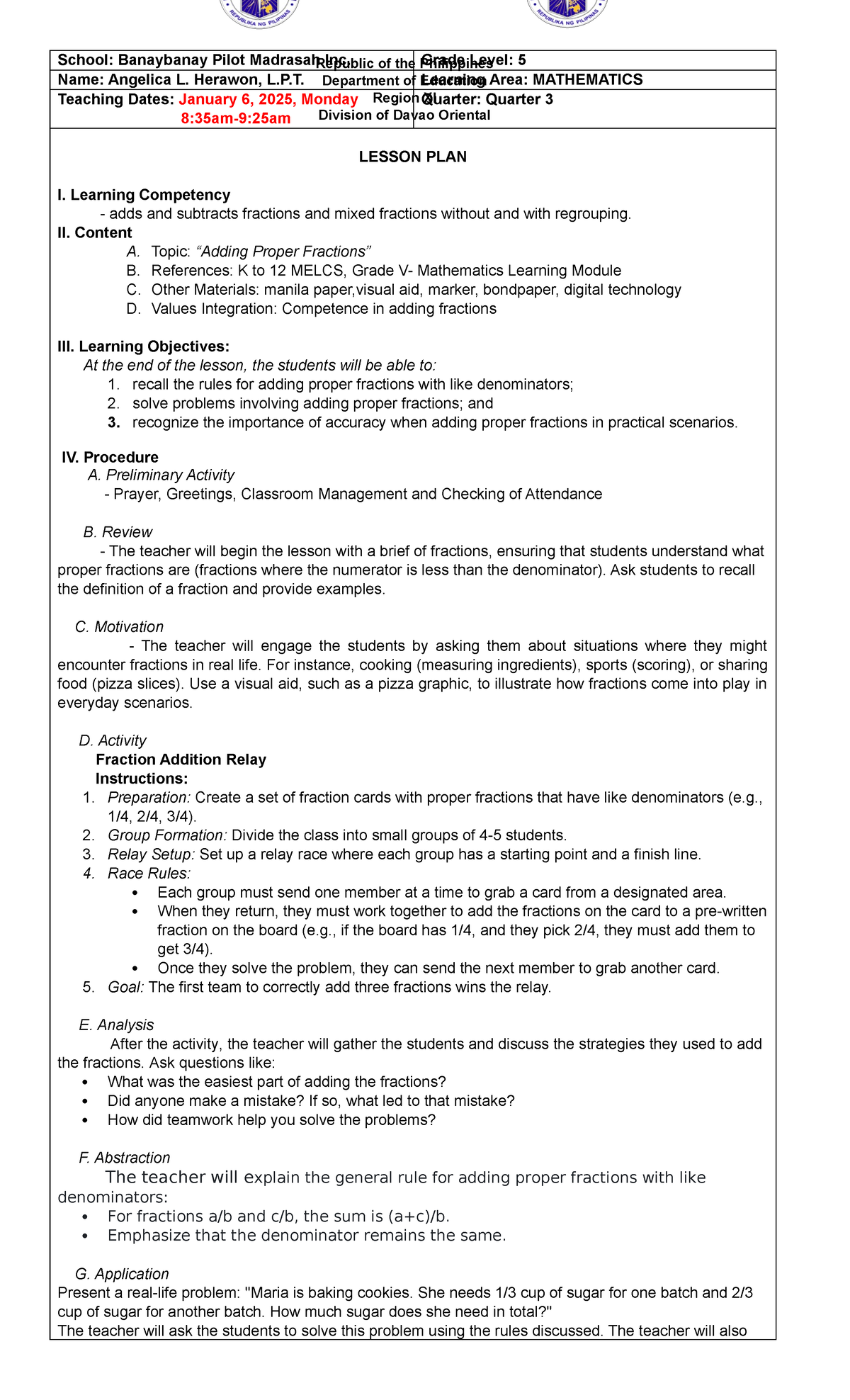 B. JAN-6-MATH - lesson plan math - School: Banaybanay Pilot Madrasah ...