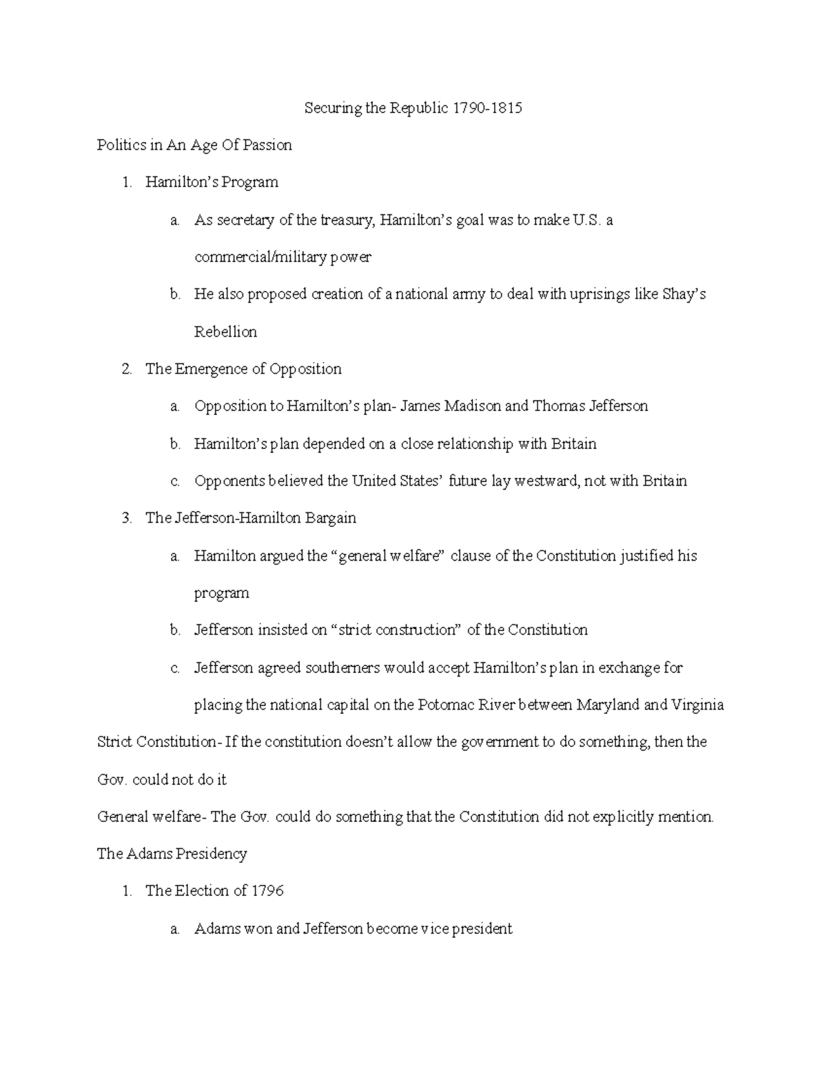 CH.8 APUSH Lecture: Securing the Republic & Politics in 1790s - Studocu
