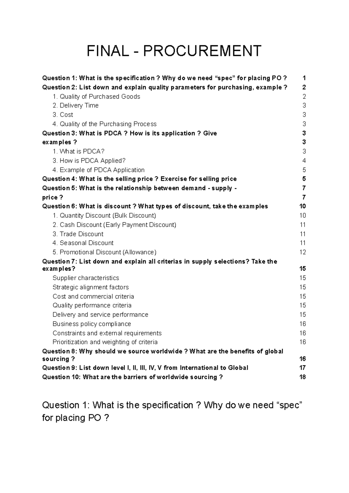 FINAL PROCUREMENT Exam Questions and Key Concepts - Studocu