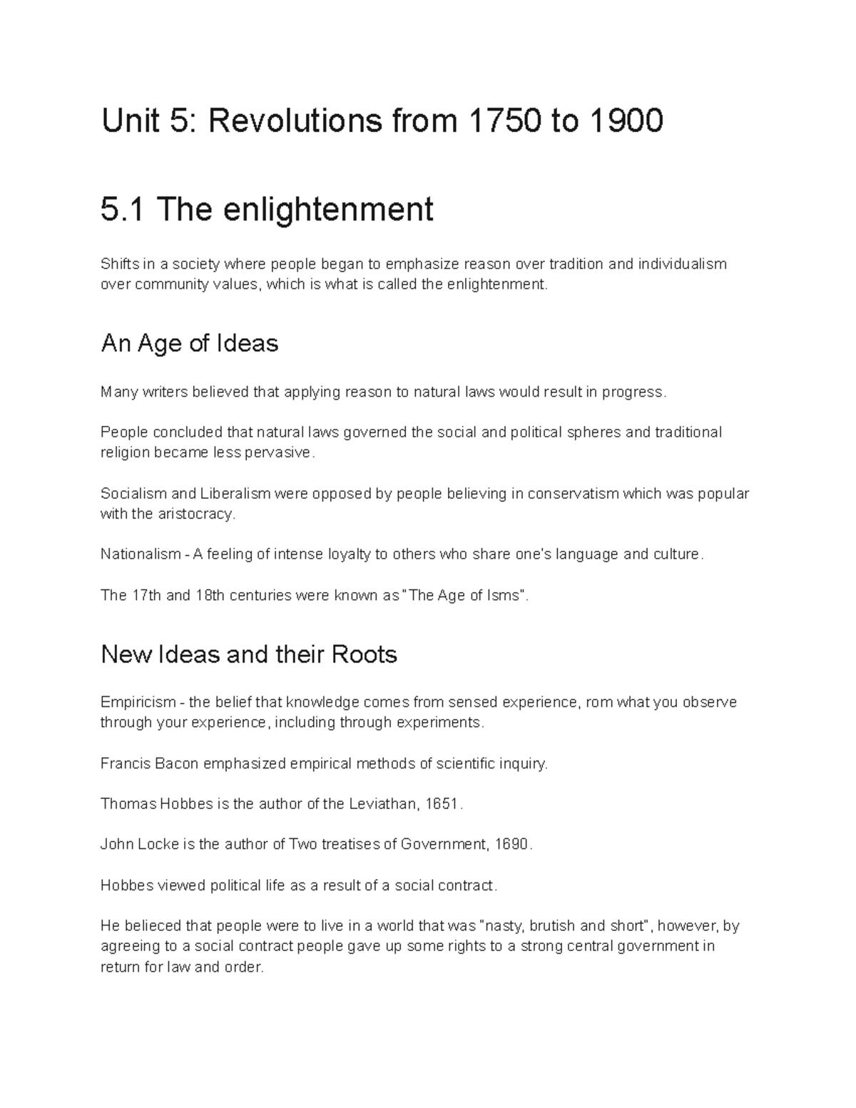 Unit 5 APWH Notes - Unit 5: Revolutions from 1750 to 1900 5 The ...