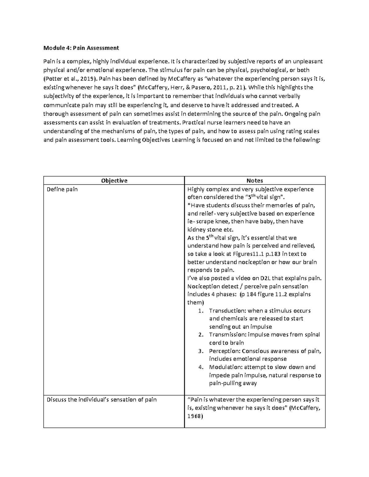 Module 4: Pain Assessment Study Notes for Nursing Students - Studocu
