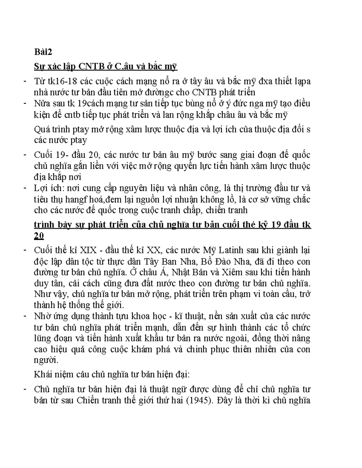 Bài 2: Sự phát triển của CNTB ở Châu Âu và Bắc Mỹ (Sử GK1) - Studocu