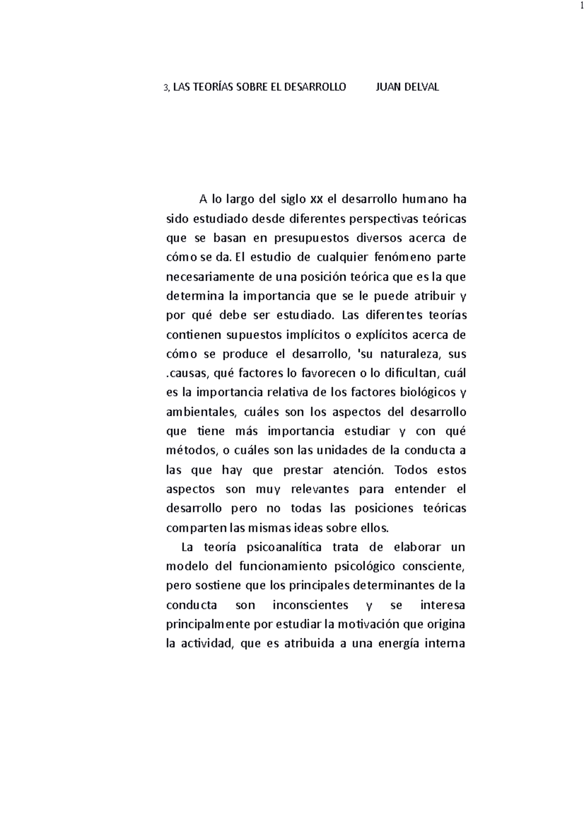 Teorías del Desarrollo según Juan Delval: Análisis y Perspectivas - Studocu