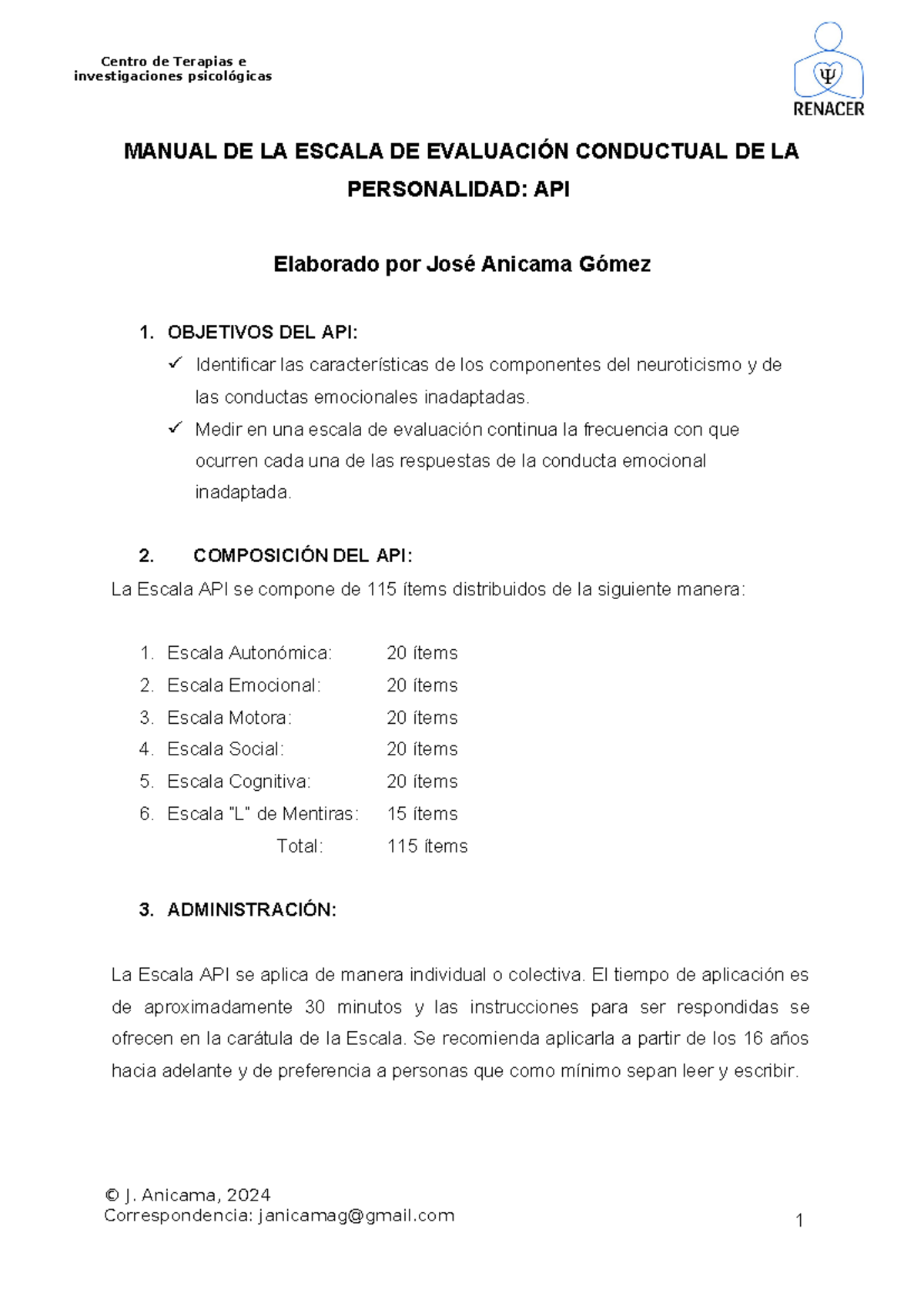Manual API: Guía para la Evaluación de la Conducta Emocional Inadaptada ...