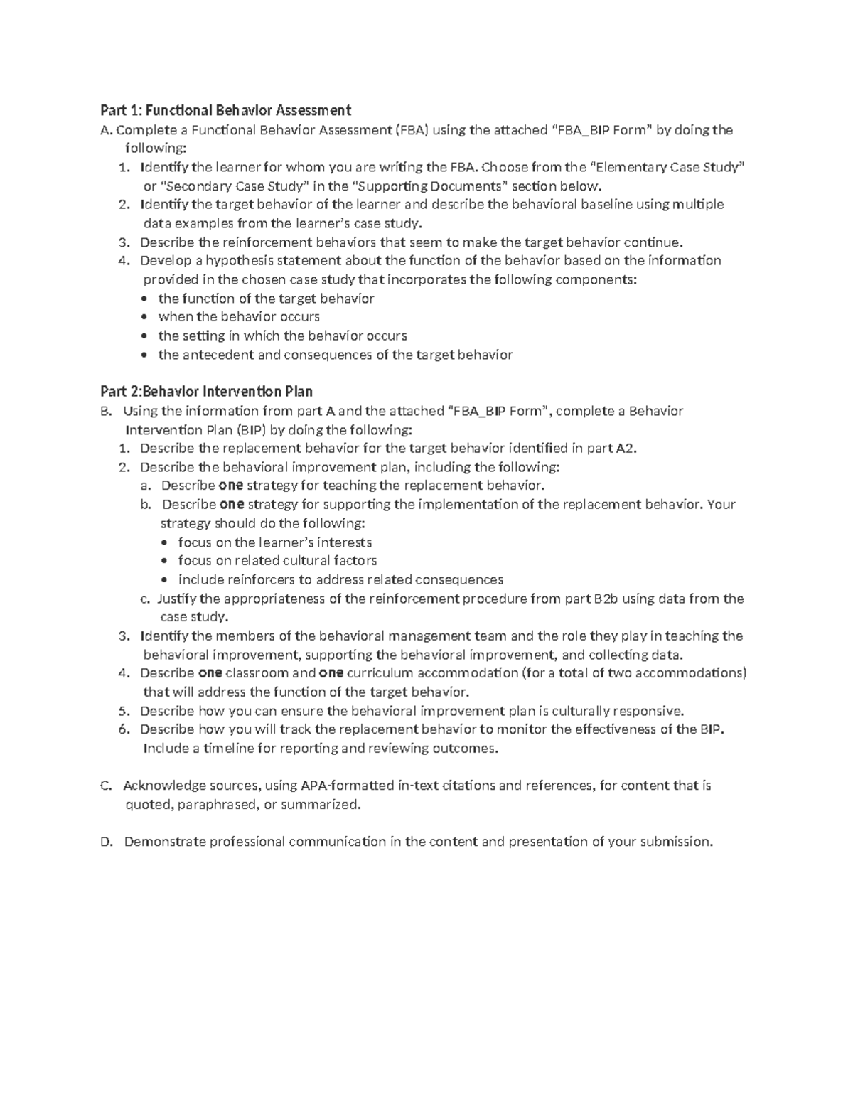 Functional Behavior Assessment & Behavior Intervention Plan Rubric ...