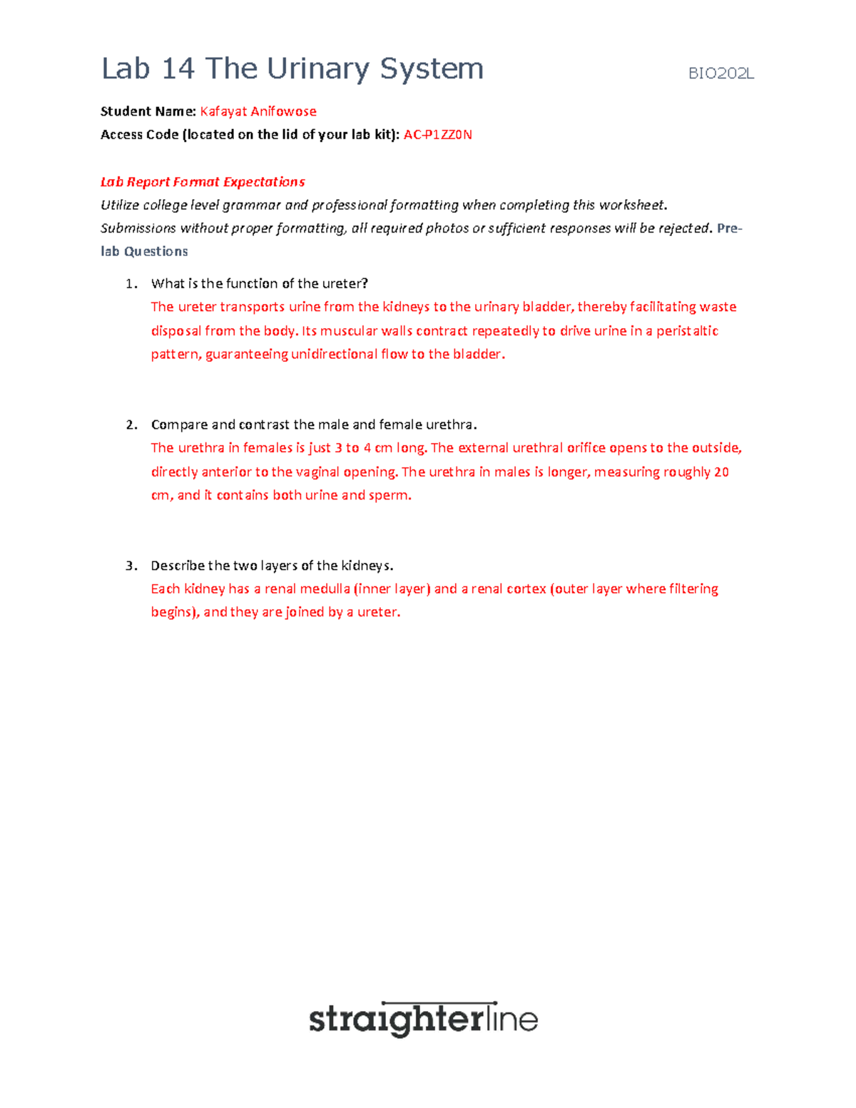 Lab 14 - Urinary System Analysis and Filtration Techniques - Studocu