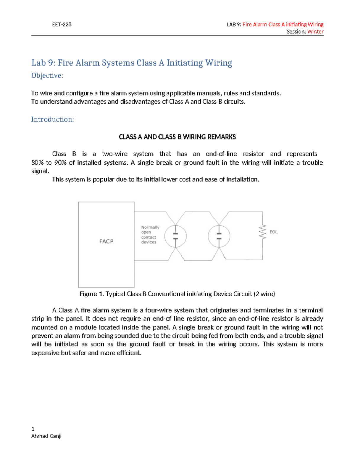 EET228 W23 Lab 9: Class A Fire Alarm System Wiring and Configuration ...