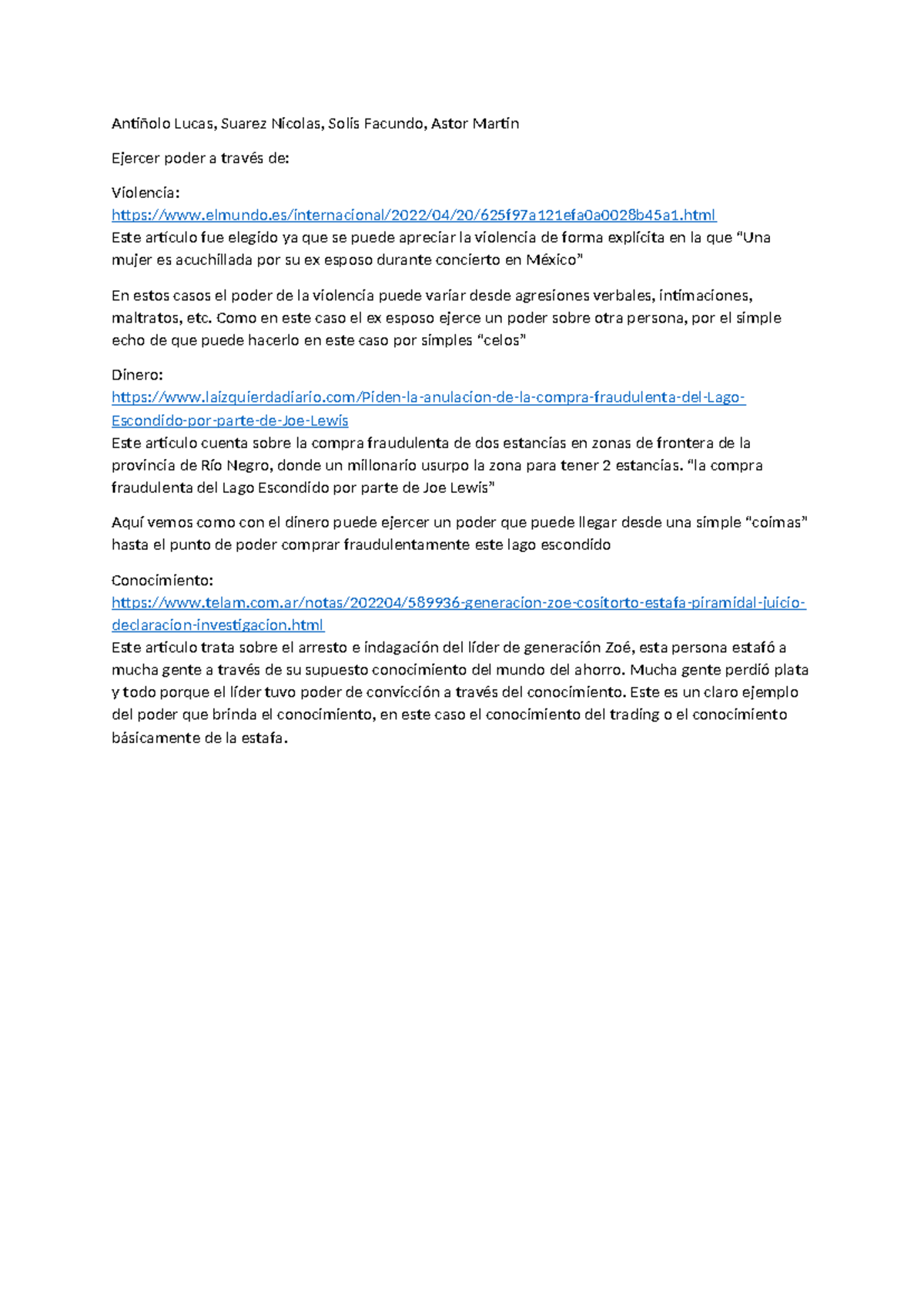 Actividad Grupal Clase 3: Ejercer Poder a Través de Violencia y ...