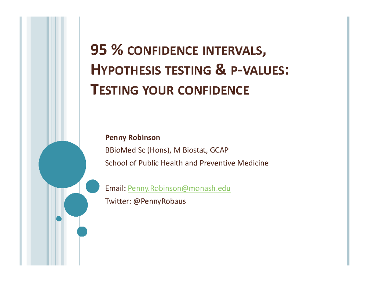 BBioMed Sc Lecture Week 5: Confidence Intervals & Hypothesis Testing ...