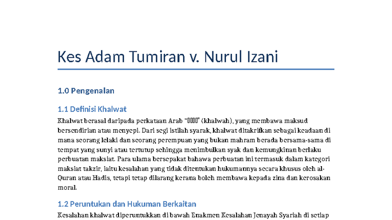 Kes Adam Tumiran v. Nurul Izani: Analisis Kes Khalwat dan Keputusan ...