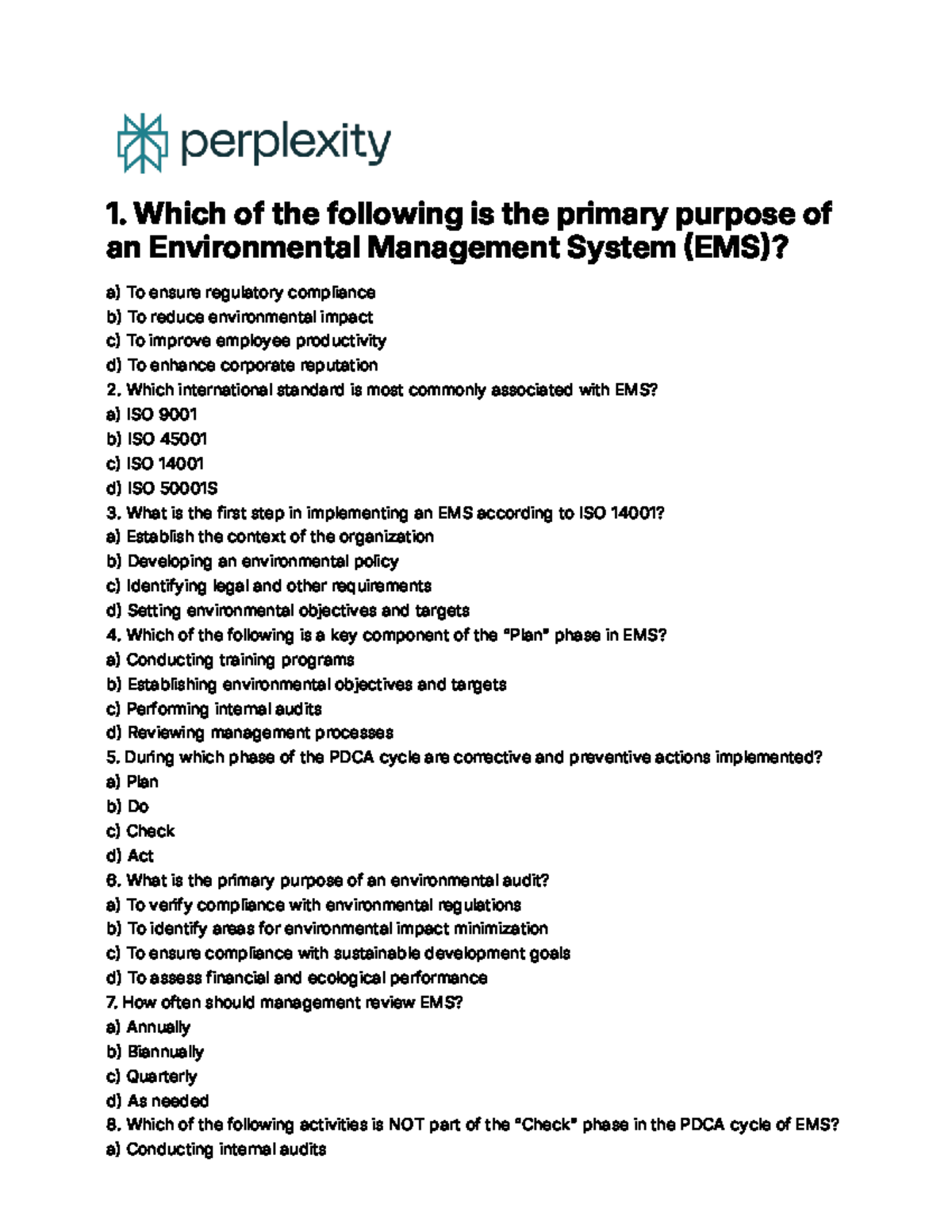 ISO 14001 Environmental Management System Quiz Questions - Studocu