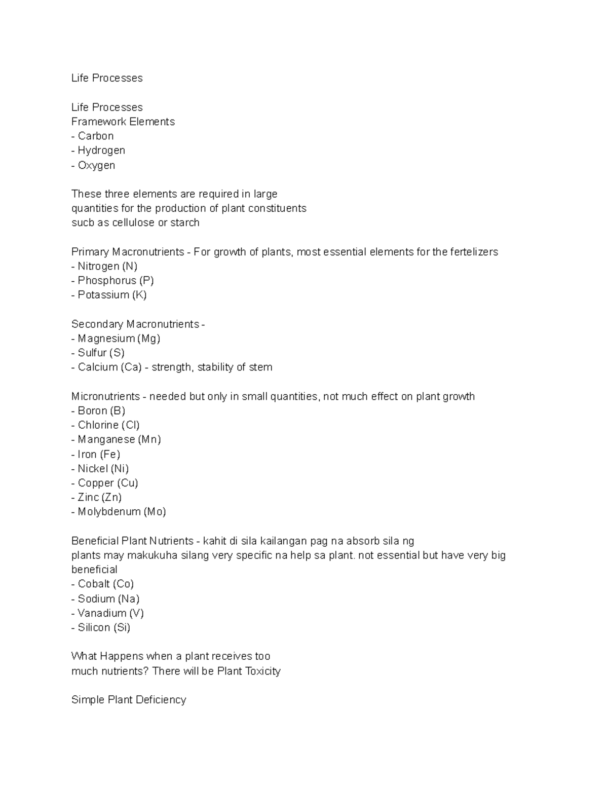 Notes on Human and Plant Physiology - Life Processes Life Processes ...