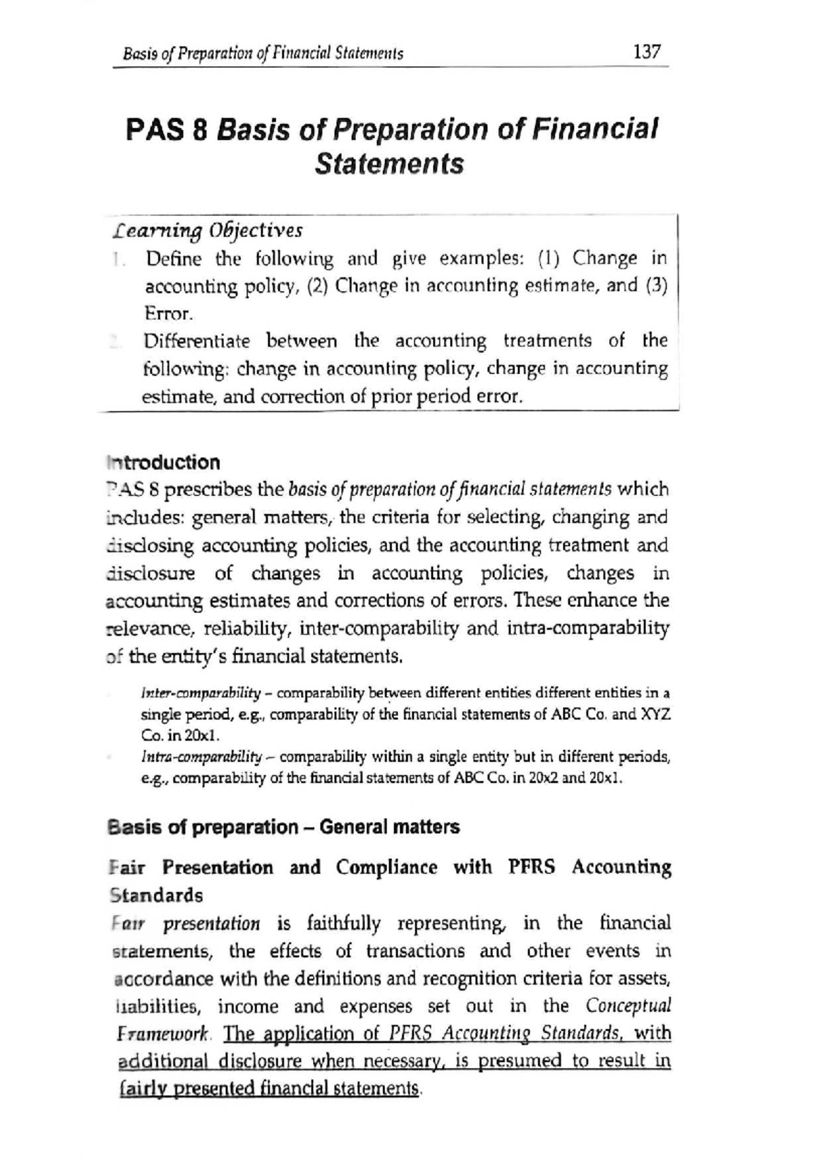 PAS 8: Basis of Preparation of Financial Statements Overview - Studocu