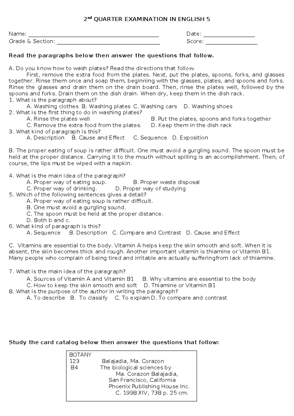 PT English 5 Quarter 2 Exam Review and Study Guide - Studocu