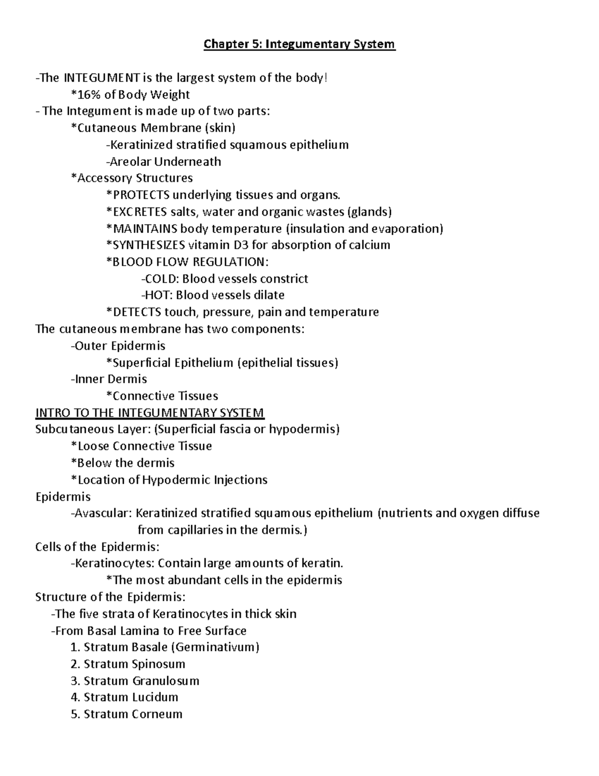 Chapter 5: Integumentary System Overview & Functions (BIO 101) - Studocu