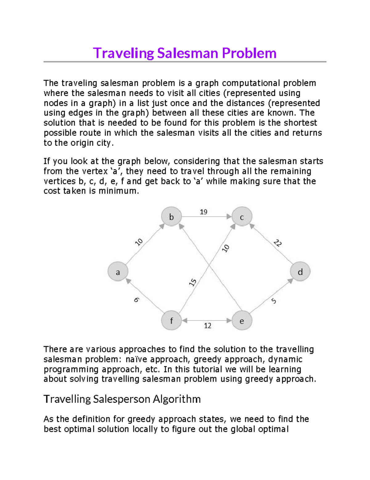 Traveling Salesman Problem: Solving with Greedy Approach in AI - Studocu