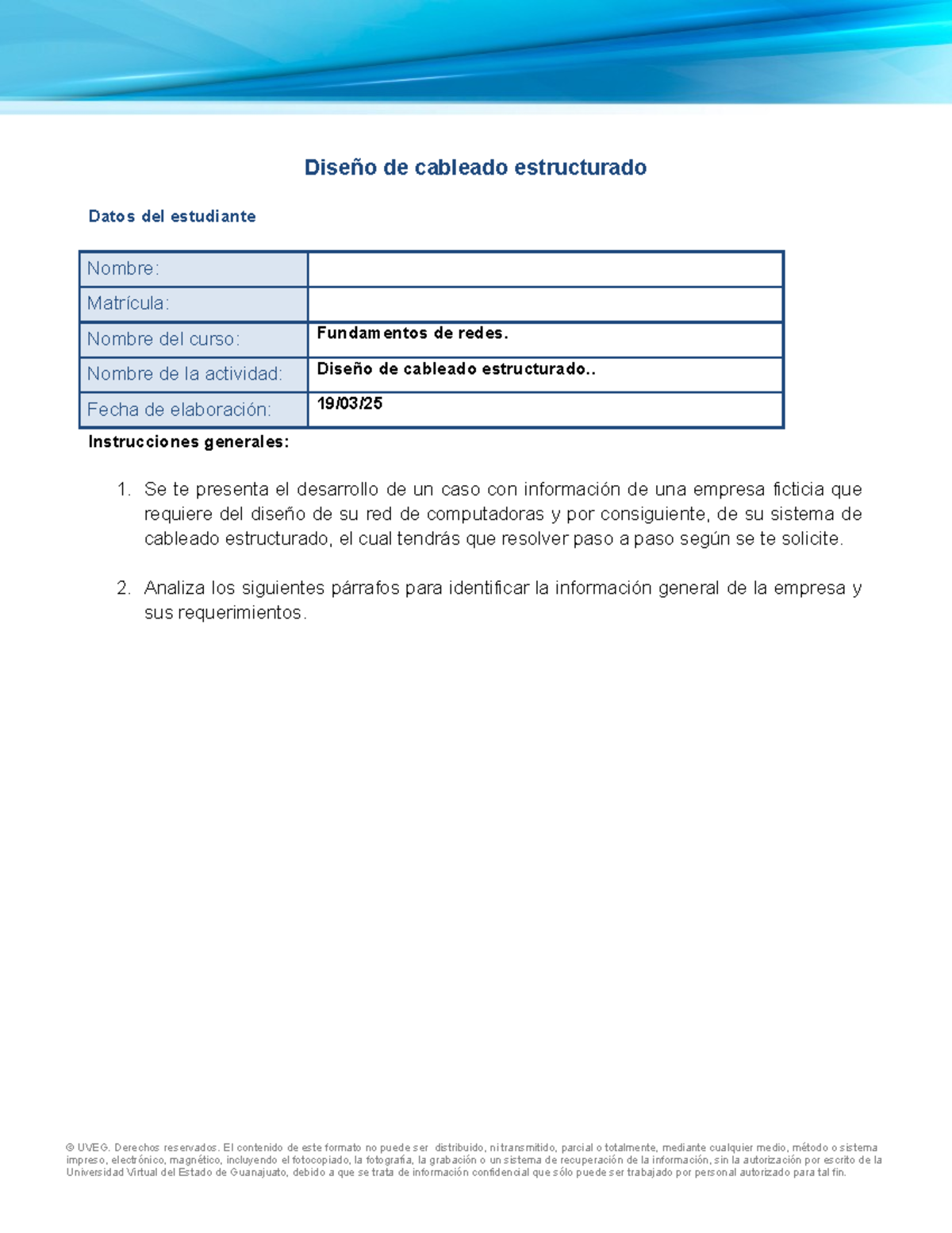 Fundamentos de Redes: Diseño de Cableado Estructurado UVEG - Studocu