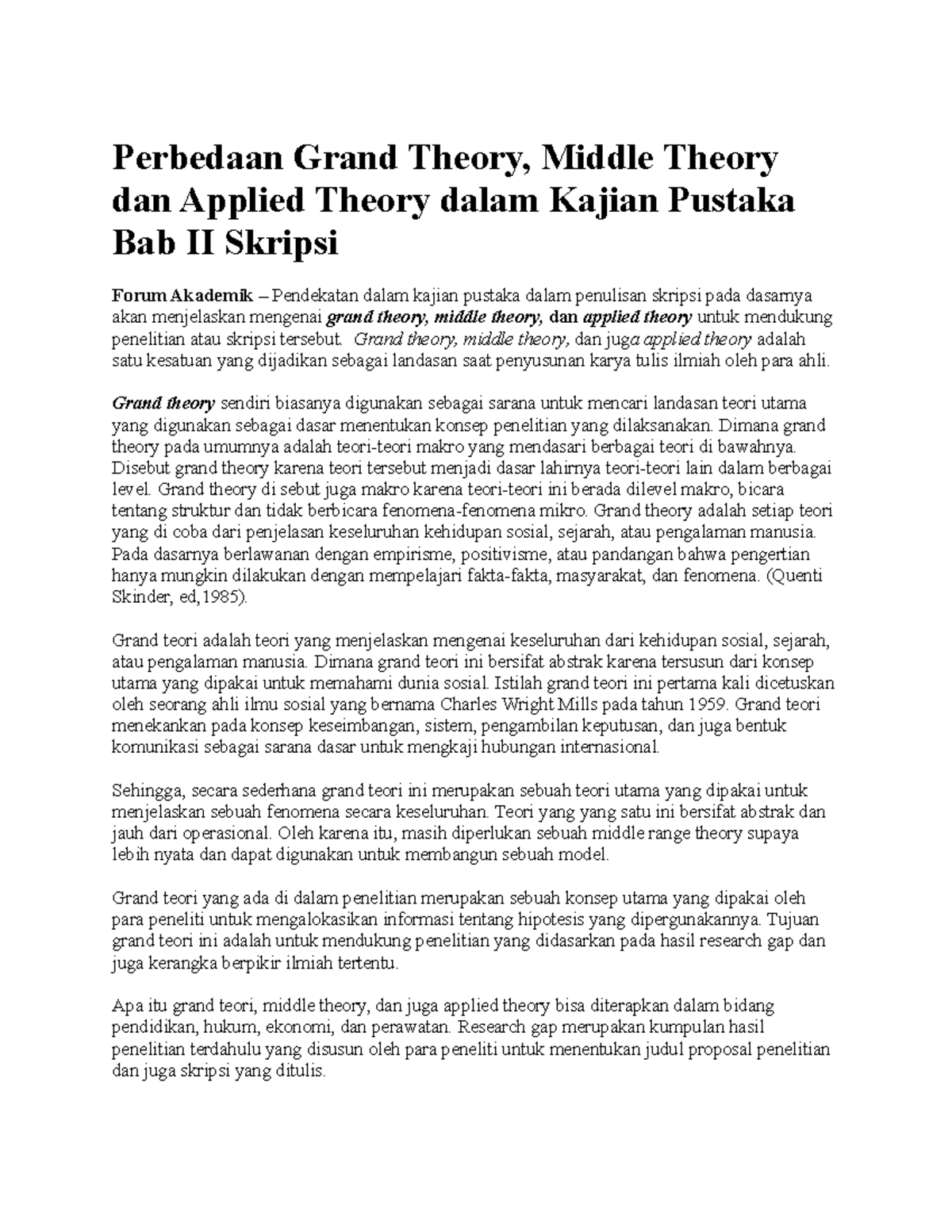 Perbedaan Grand Theory, Middle Theory & Applied Theory dalam Skripsi ...