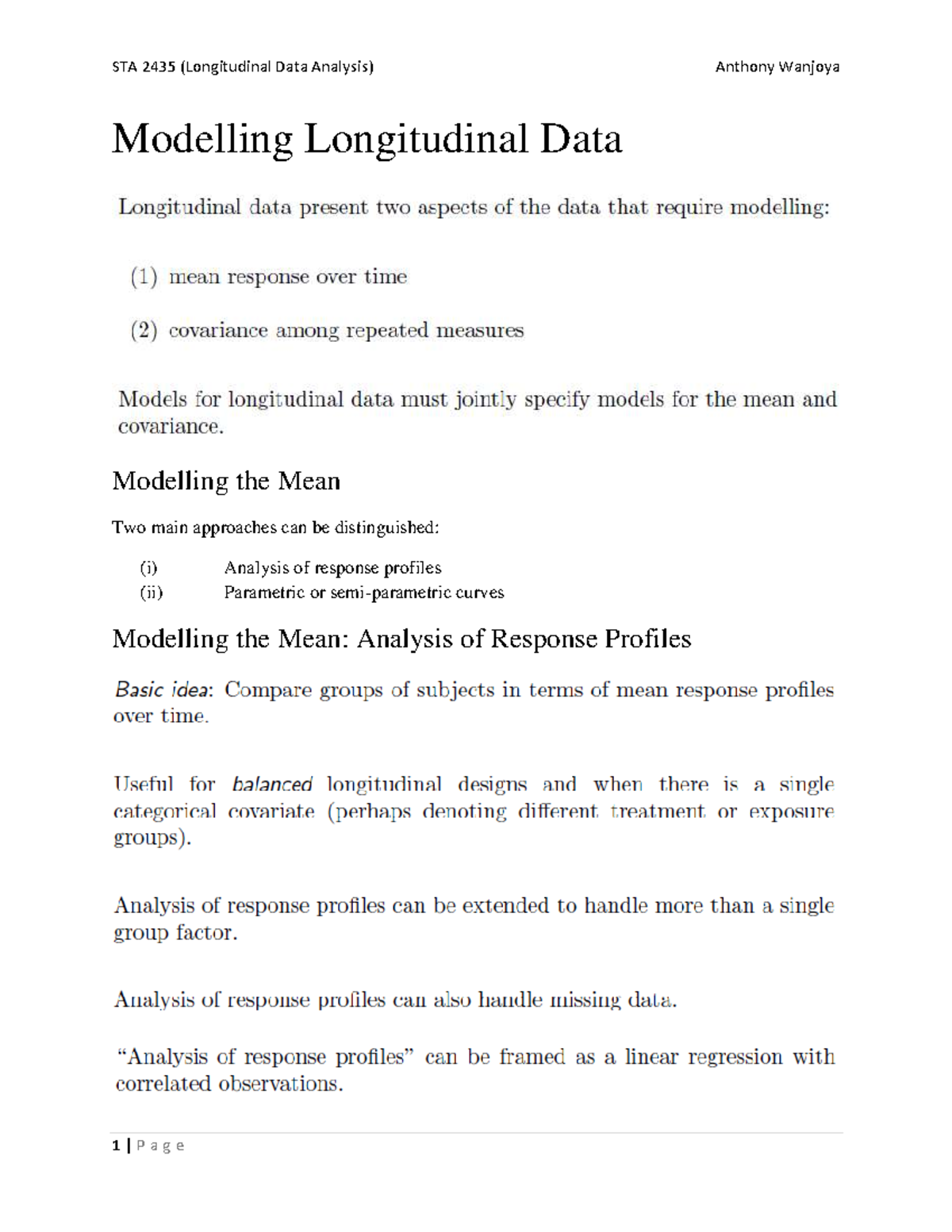 7. Modelling the Mean - LDA - biostatistics - Modelling Longitudinal ...