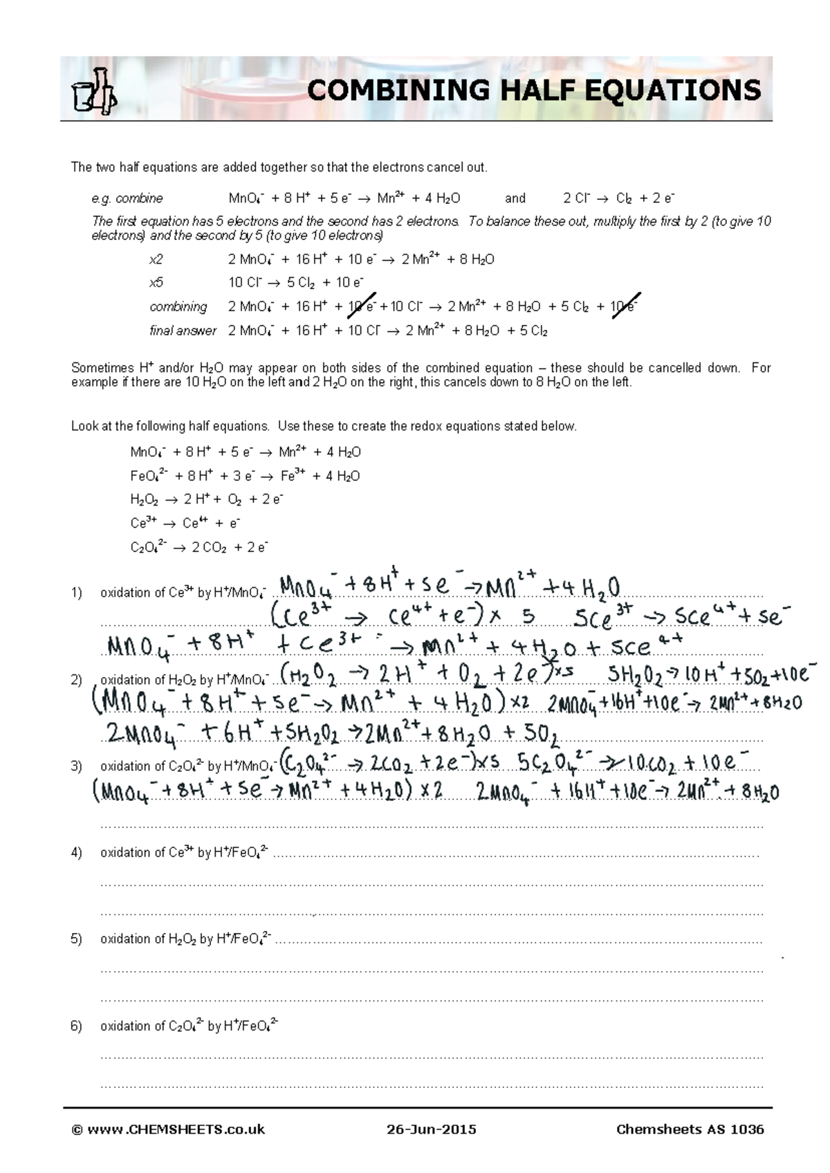 Combining Half Equations for AS 1036: Chemsheets Guide - Studocu