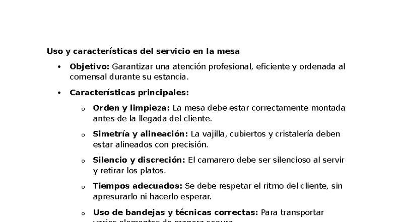 Uso y Características del Servicio en la Mesa - Módulo IV - Studocu