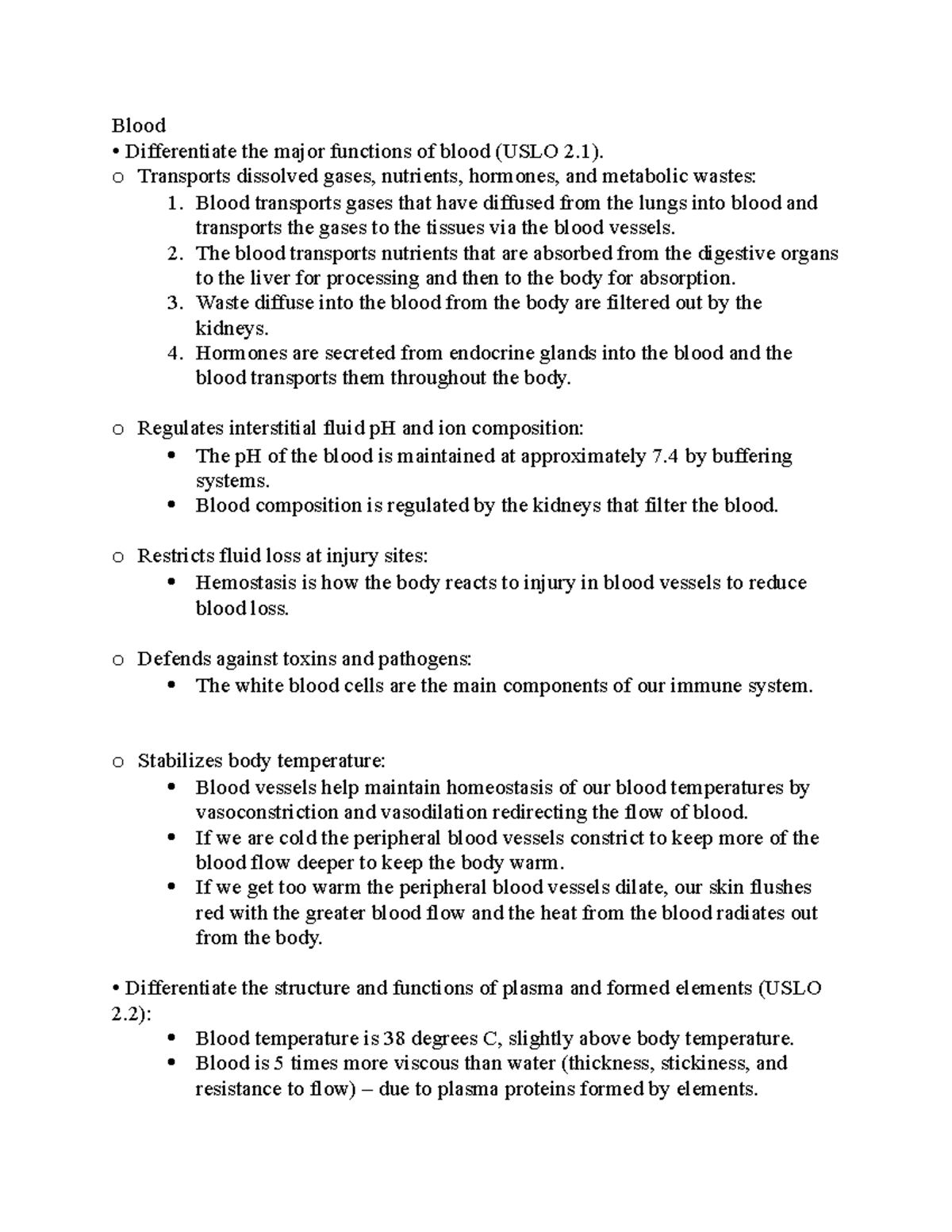 Unit 2: Functions, Composition, and Disorders of Blood - Studocu