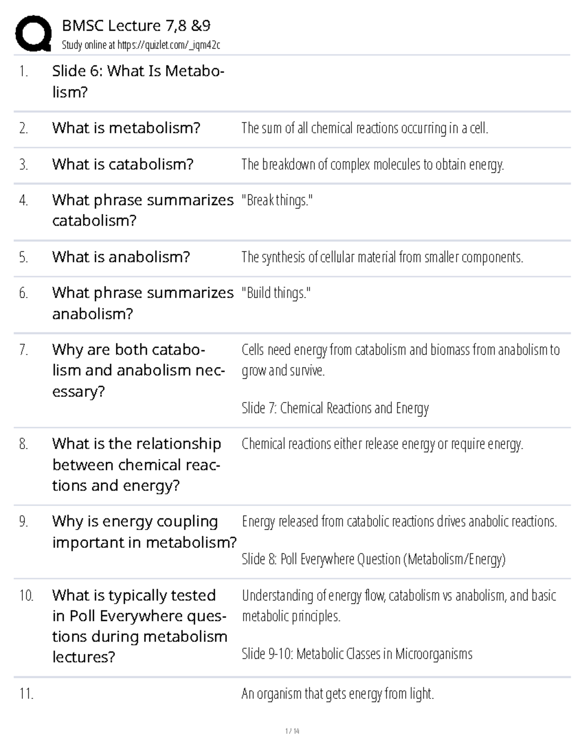 BMSC Lecture 7 & 8: Metabolism, Energy Flow, and Microbial Growth - Studocu