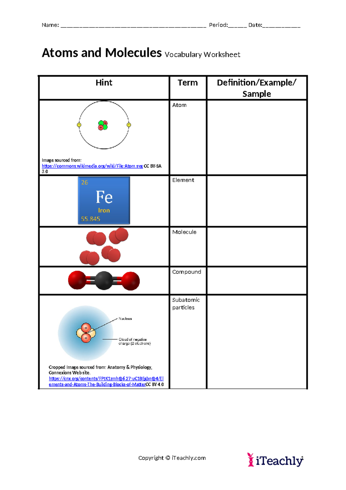 1 1 Vocabulary Worksheet TE: Atoms & Molecules Definitions - Studocu