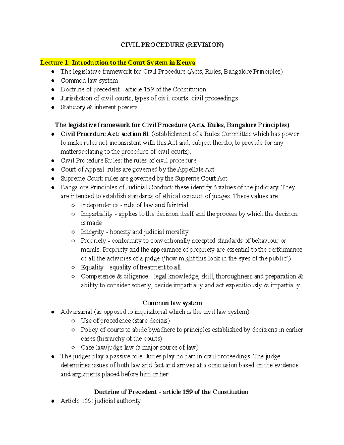 Civil Procedure (2020 Lecture Notes on Court System & Jurisdiction ...