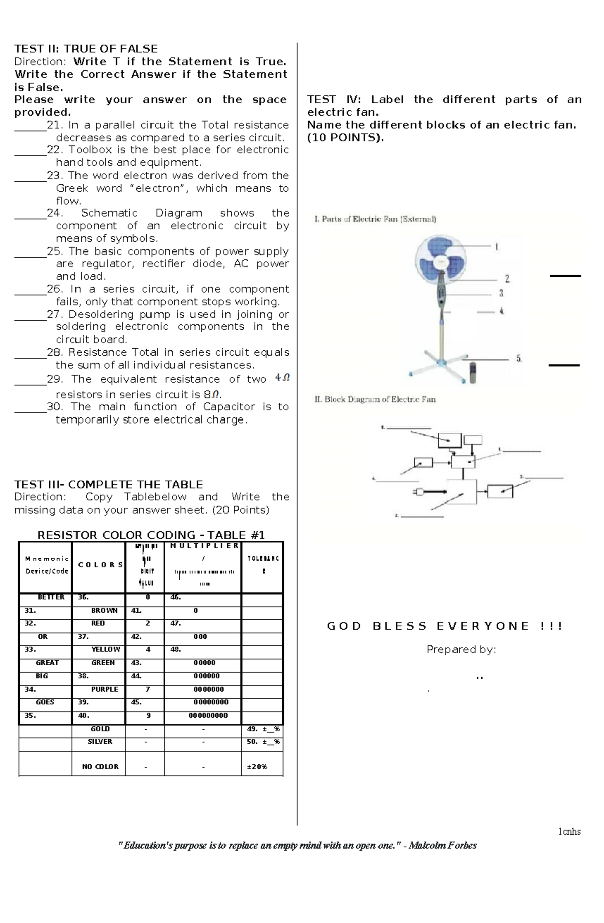 Epasg 111st Sem Final Exam: True or False Questions and Tables - Studocu