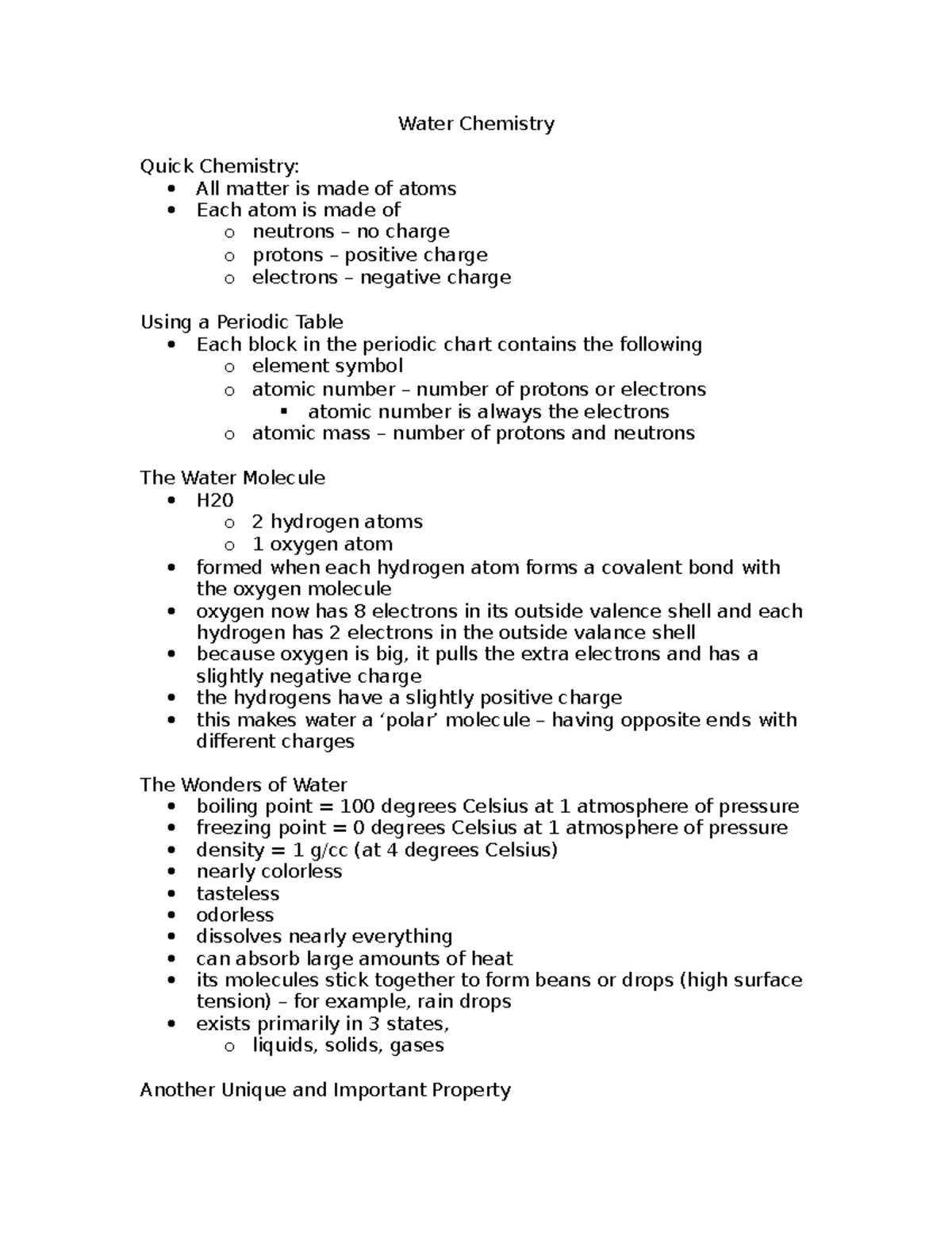 CHEM 101 - Water Chemistry: Key Concepts and Important Notes - Studocu