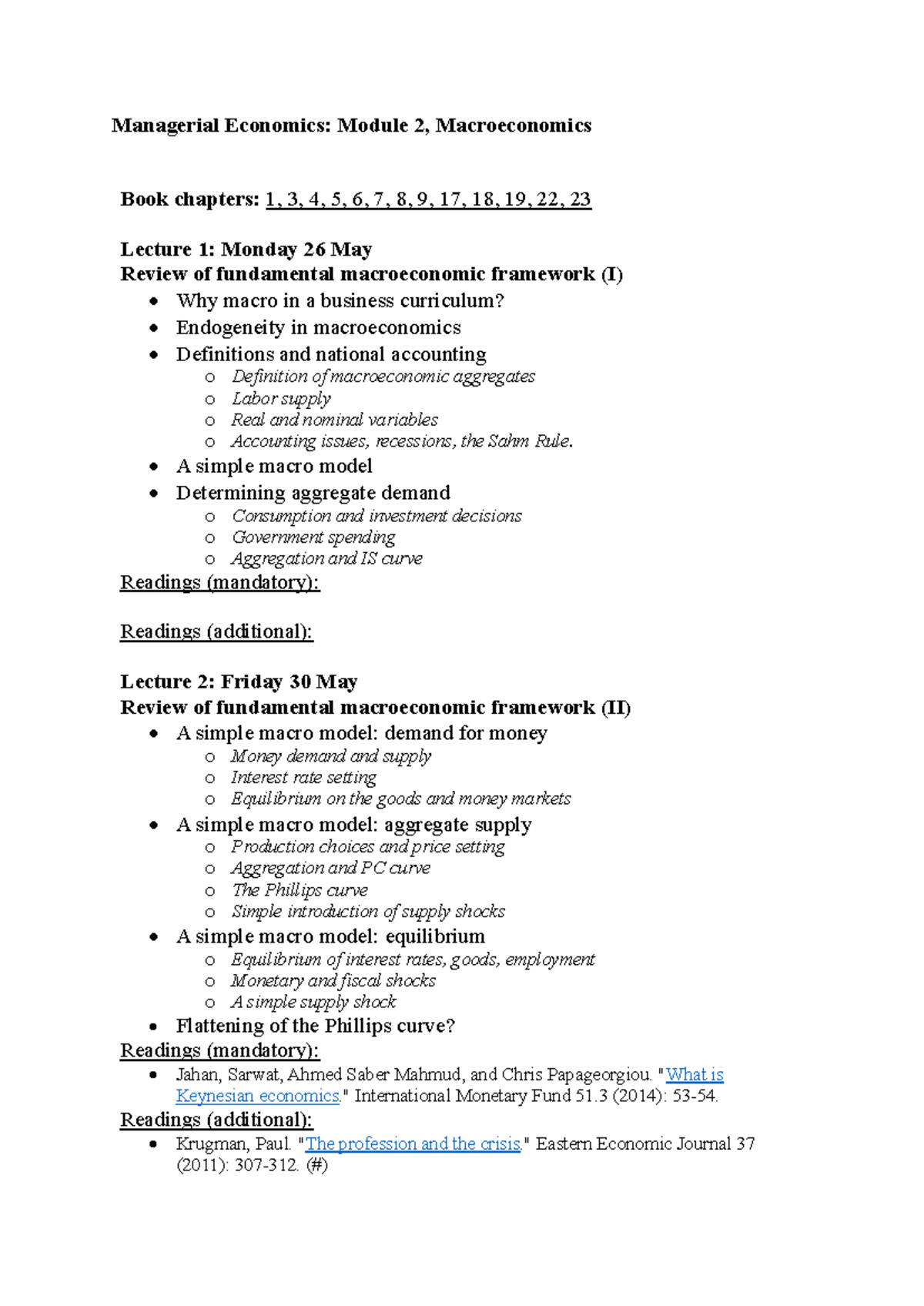 Managerial economics: Module 2 syllabus and lecture notes - Studocu
