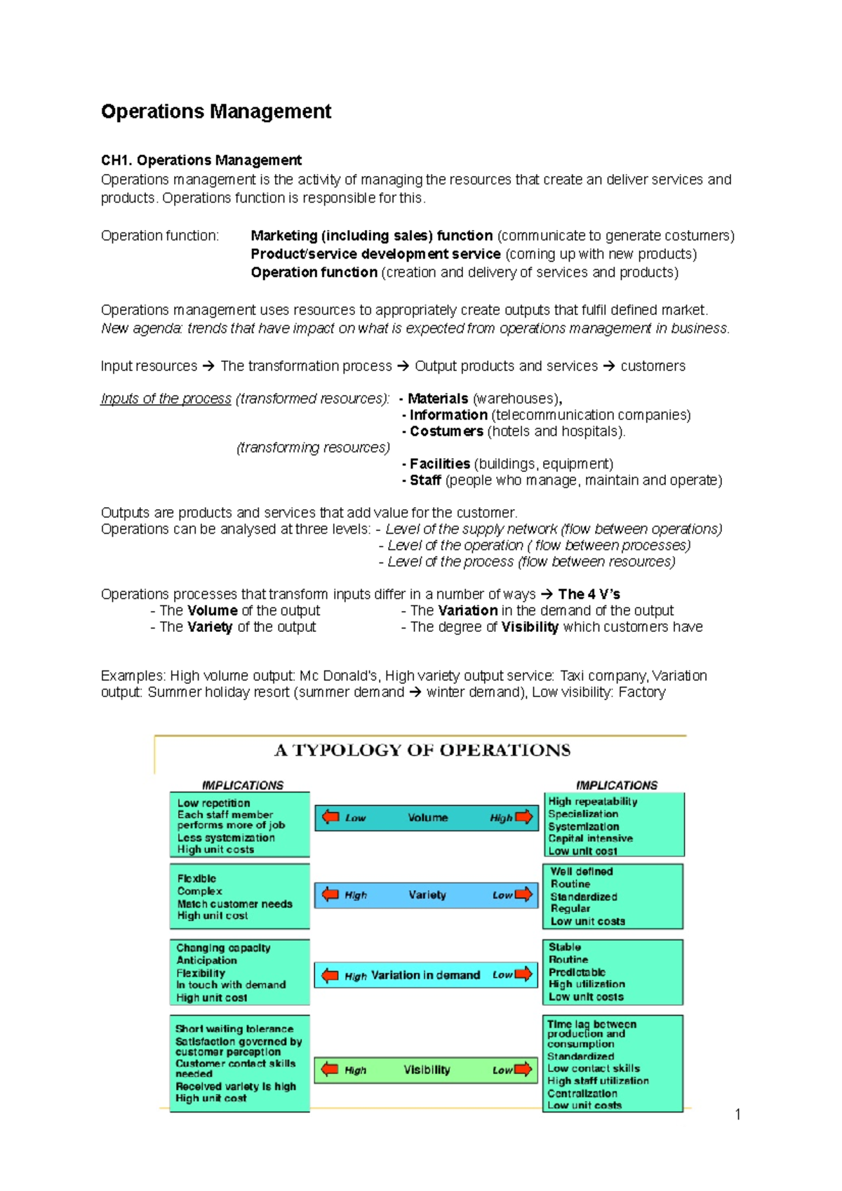 Operations Management Overview and Key Concepts - OM101 Summary ...