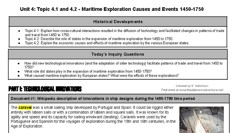 Unit 4: Maritime Exploration (1450-1750) - Causes & Events Analysis ...