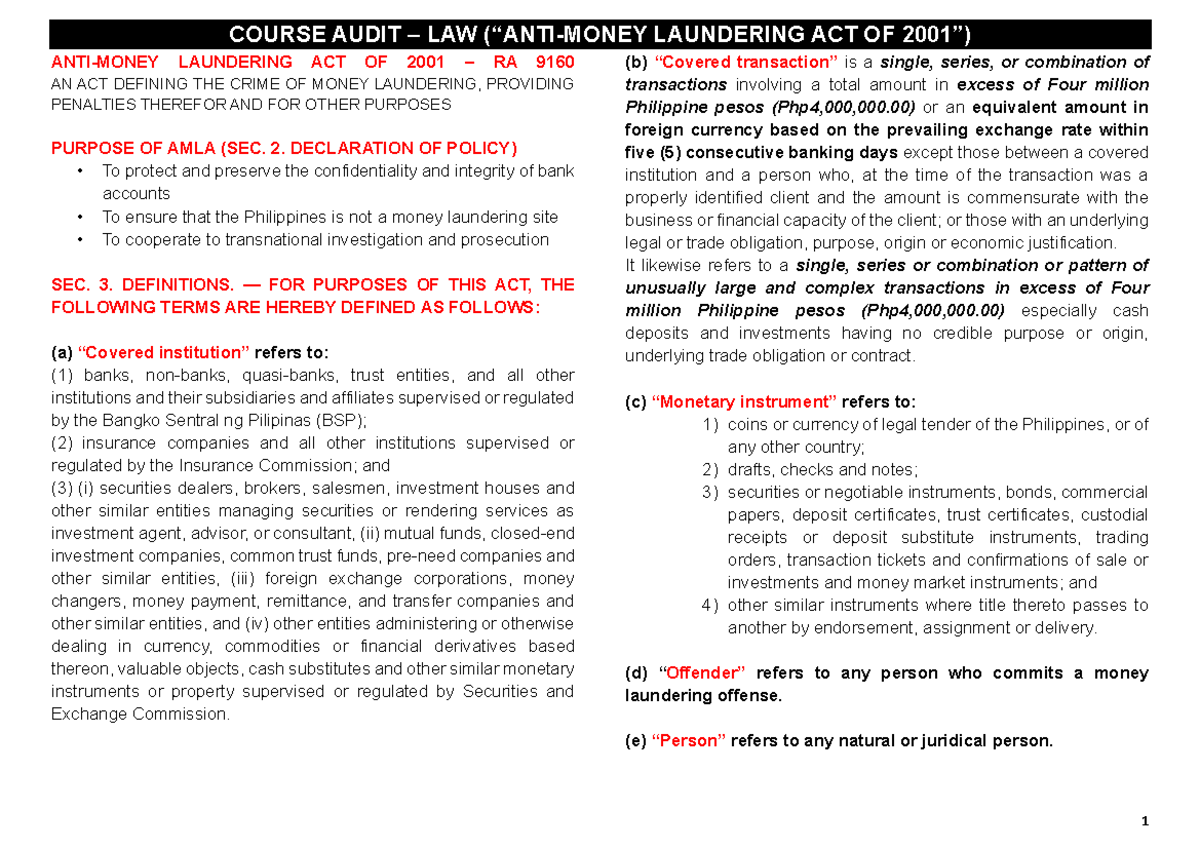 AMLA 2001 - Comprehensive Lecture Notes on the Anti-Money Laundering ...