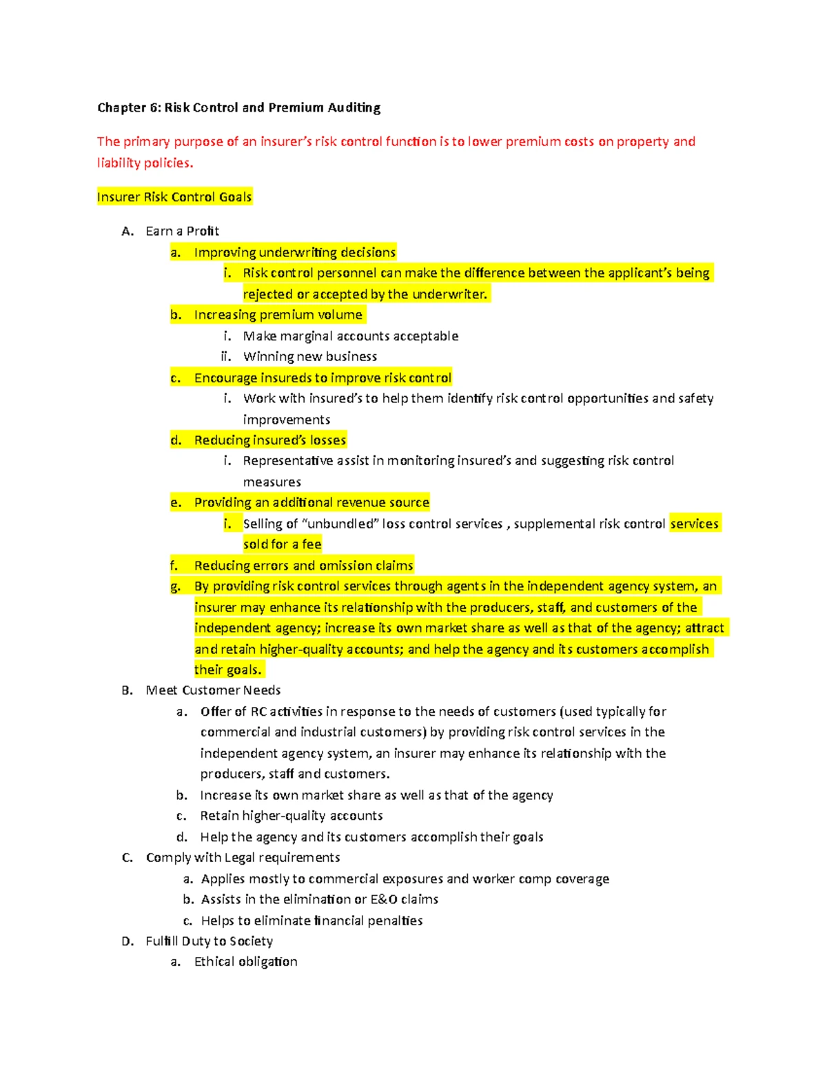 Chapter 4 - Chapter 4: The Underwriting Function Purpose of ...